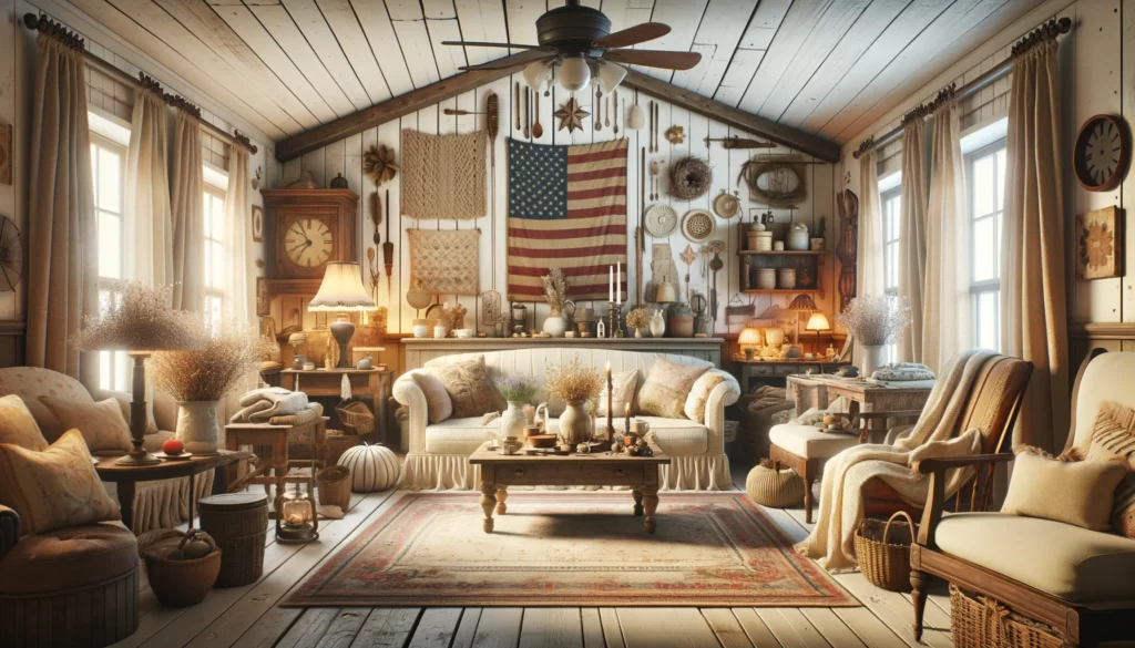 オールドアメリカンスタイルで彩る、心温まるリビングルームの魅力 | EconoChicInteriors